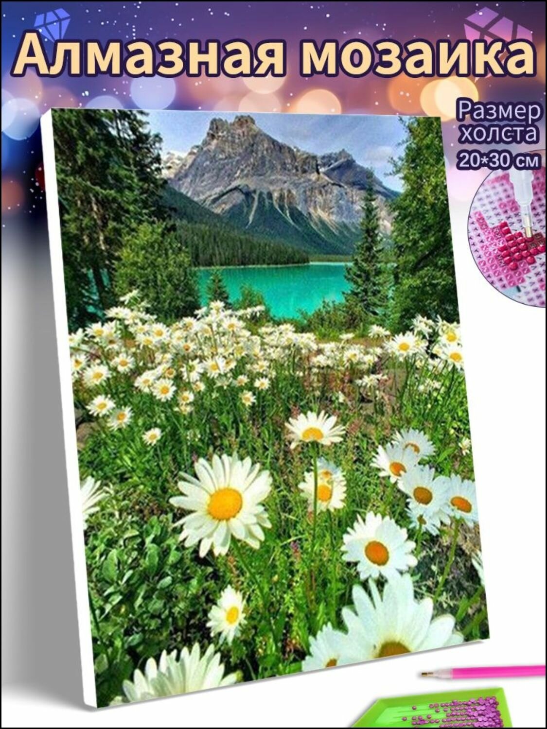 Алмазная мозаика холст на подрамнике 20x30 "Фруктовая весенняя белая хризантема" / алмазная вышивка