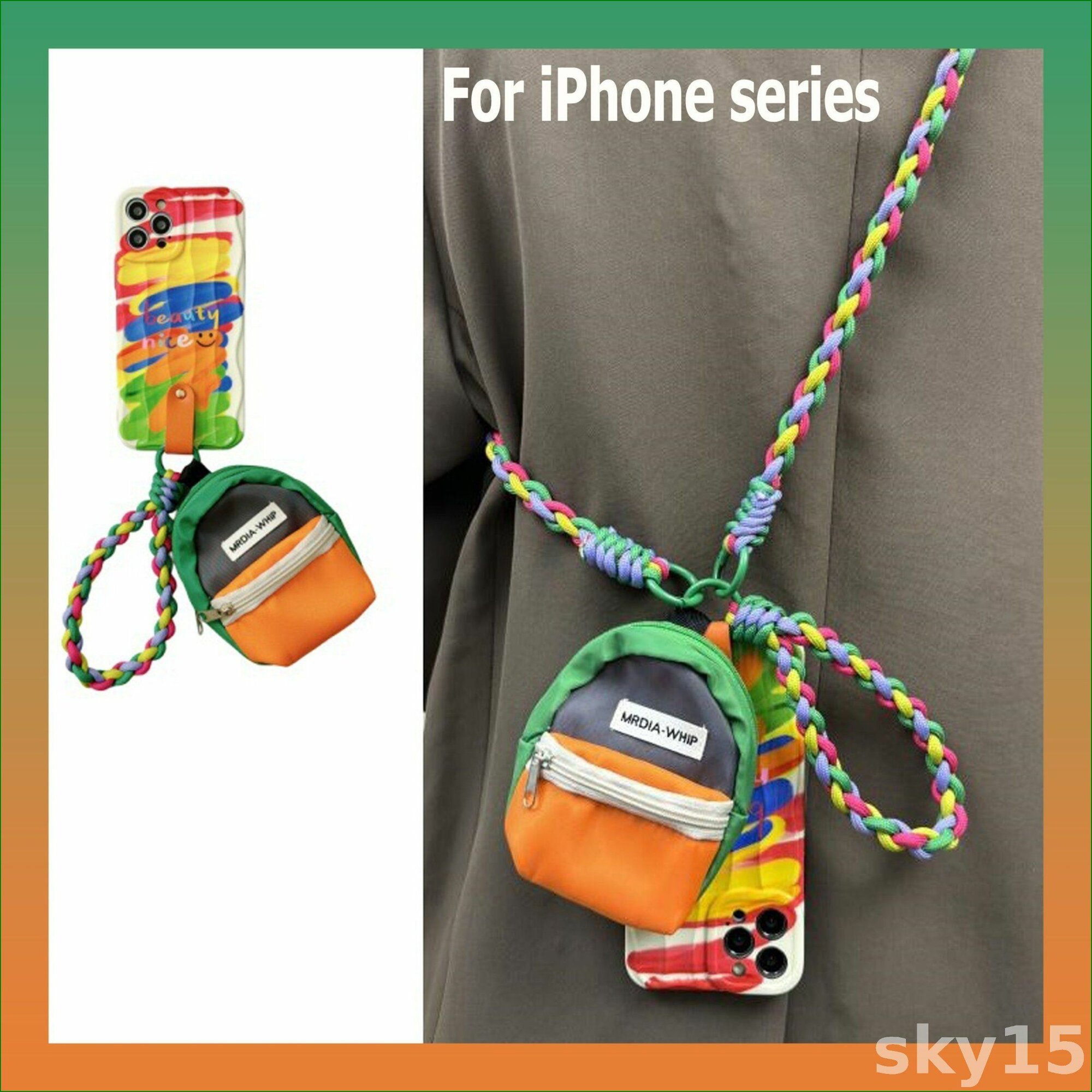 Чехол для Apple iPhone 11 12 13 14 15 Pro Max с ремешком запястья, мини-рюкзаком и плечевым ремнем, противоударный, с полным покрытием камеры, с рисунком в виде милой улыбки.