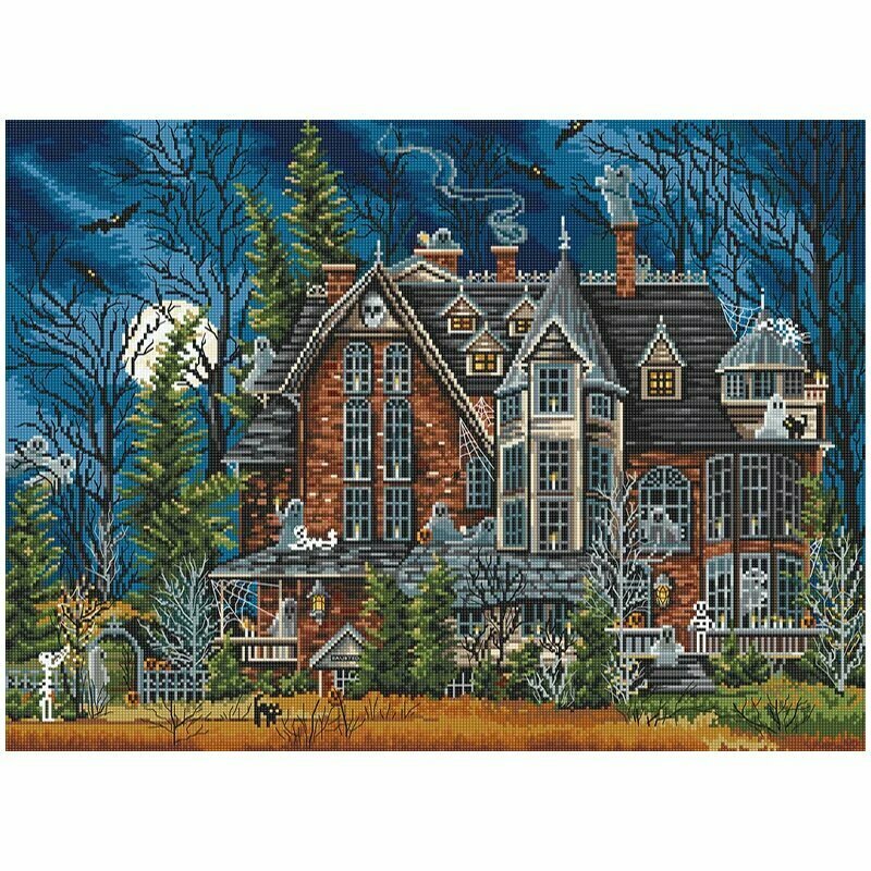 Набор для вышивки крестом "Украшение дома с привидениями" LETI L8045 18CT unprint canvas