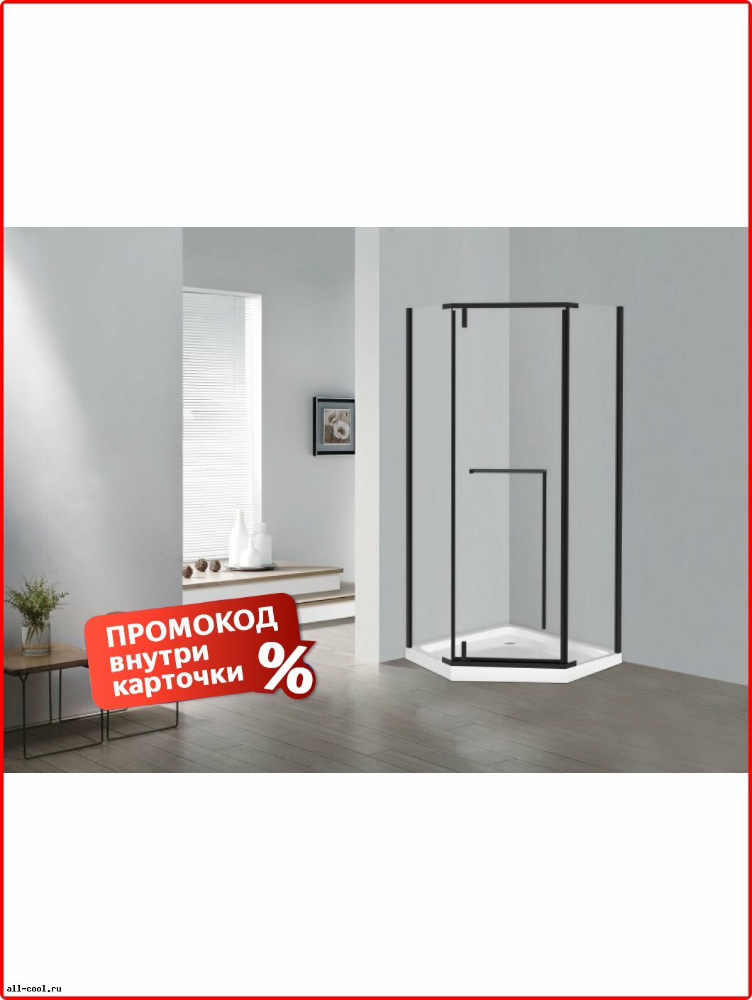 Душевой уголок Esbano Mirko 100x100, пятиугольная, прозрачное, распашные, без поддона в комплекте