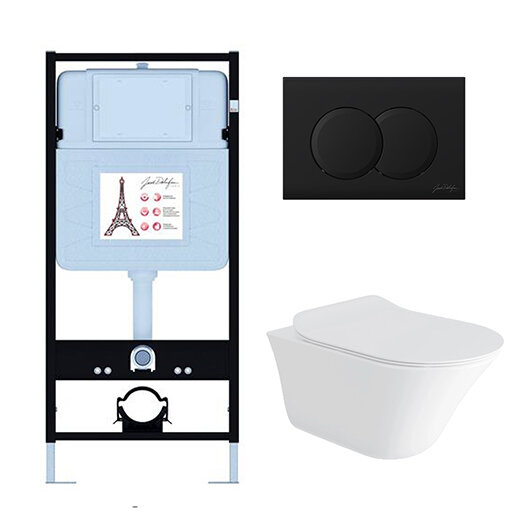 Унитаз подвесной Jacob Delafon Vive E28079RU-BL безободковый, с инсталляцией, с крышкой микролифт, белый/кнопка матовая черная