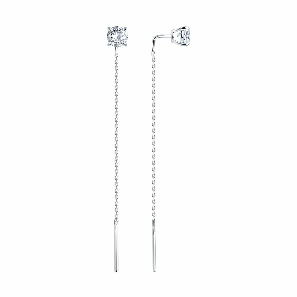 Серьги, белое золото, 585 проба, фианит