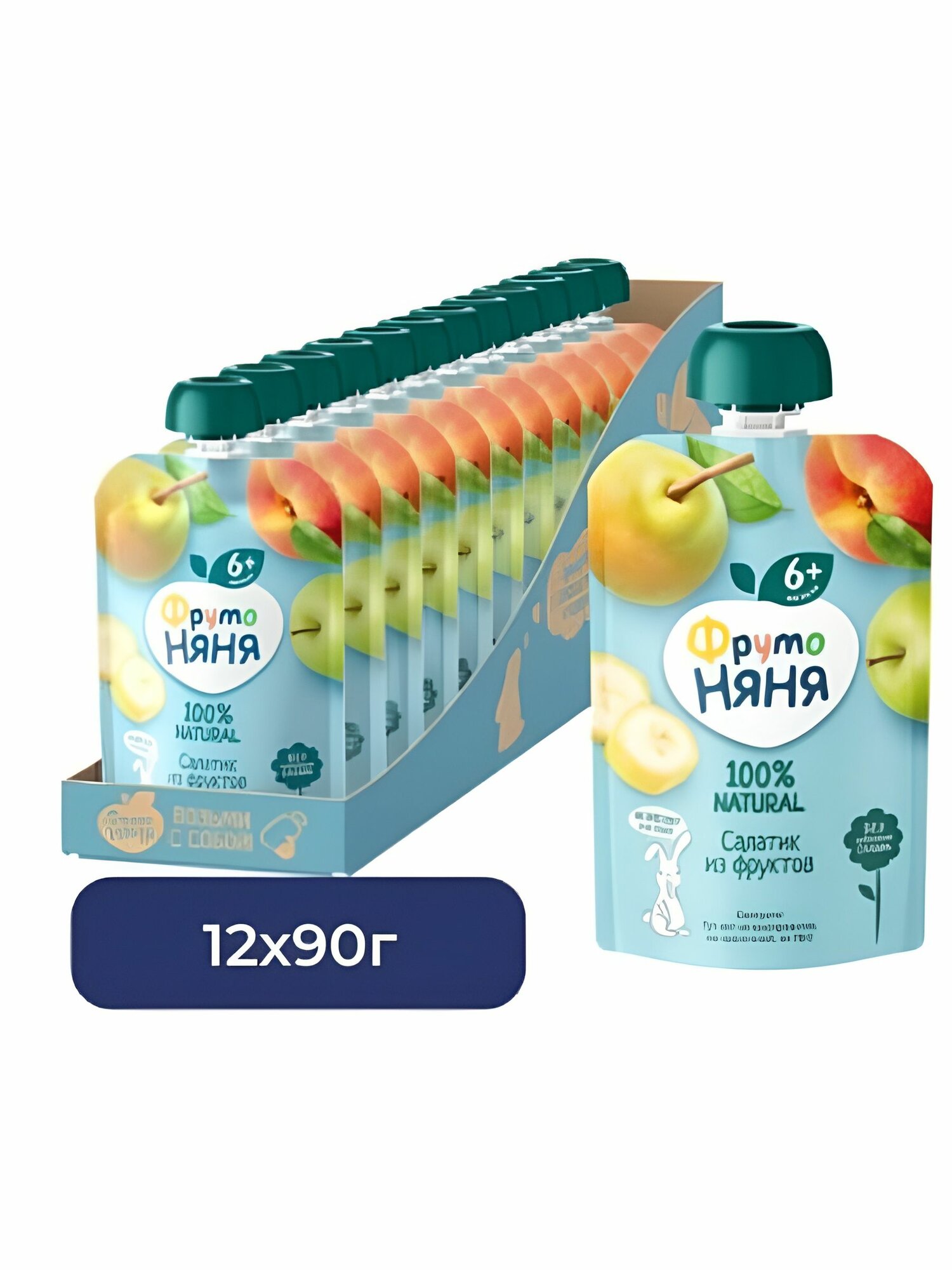 Пюре фруктовое детское ФрутоНяня Фруктовый салатик с 5 месяцев, 90г. Упаковка 12 шт.