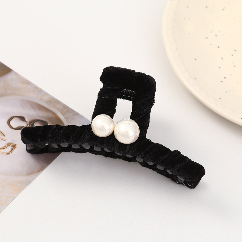 Элитный черный бархатный резинка для волос для женщин с жемчужной тканью, большой аксессуар для волос на затылке в корейском стиле