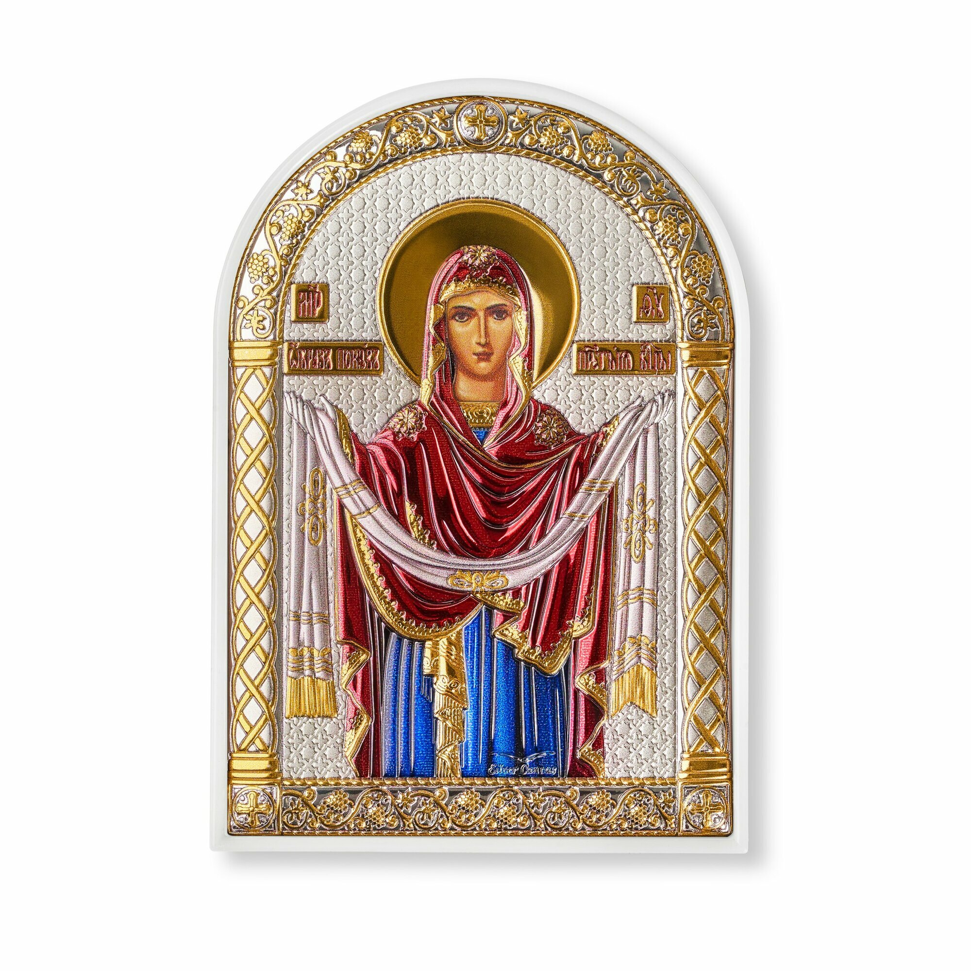 Икона серебряная, греческая Покрова, эмаль 80х115мм