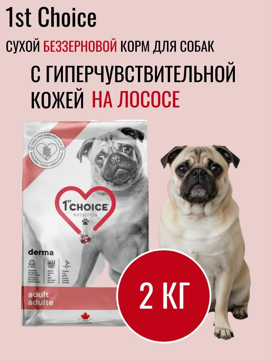 1st CHOICE Derma Grain Free Сухой корм д/собак с Гиперчувствительной Кожей Лосось, вес 2 кг