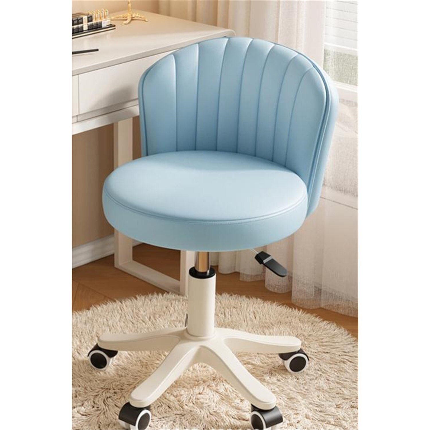 Офисное кресло на круглых роликах, компьютерное кресло с низкой спинкой, регулируемым поворотом по высоте