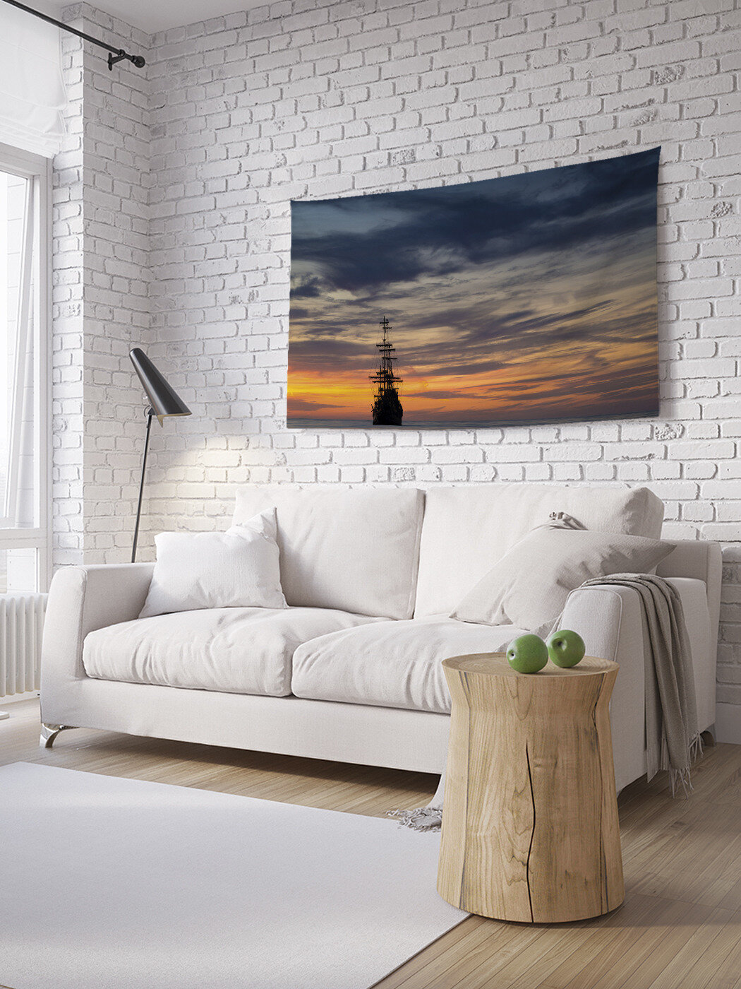 Фотопанно на стену горизонтальный постер 100х150 "Корабль на закате", JoyArty