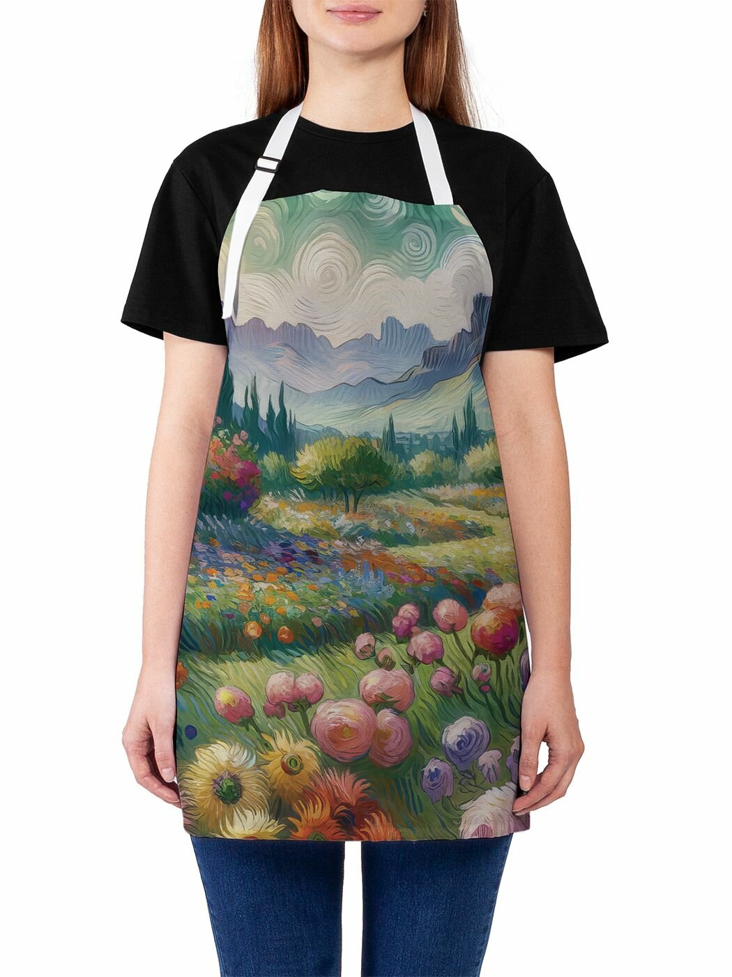 Фартук для кухни тканевый "Цветочный рай" / водоотталкивающий, универсальный размер , JoyArty