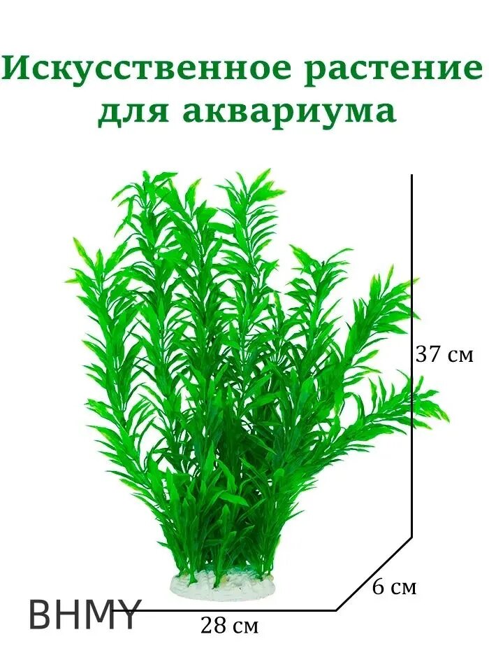 Искусственное растение (водоросли) для аквариума "Гетерантера" (зеленая), 37 см. / Декор для украшения аквариума