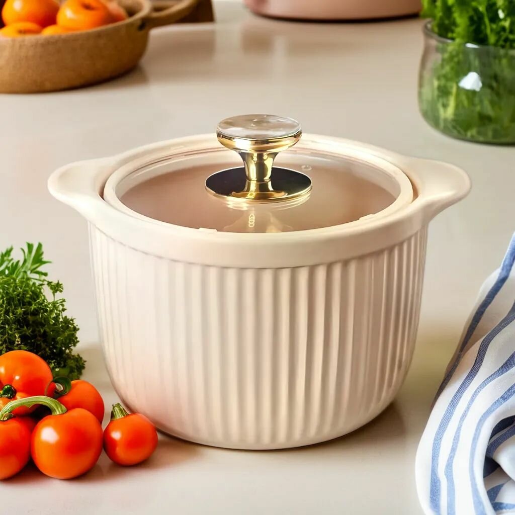 Кастрюля жаропрочная керамическая со стеклянной крышкой 2,5 л Lenardi