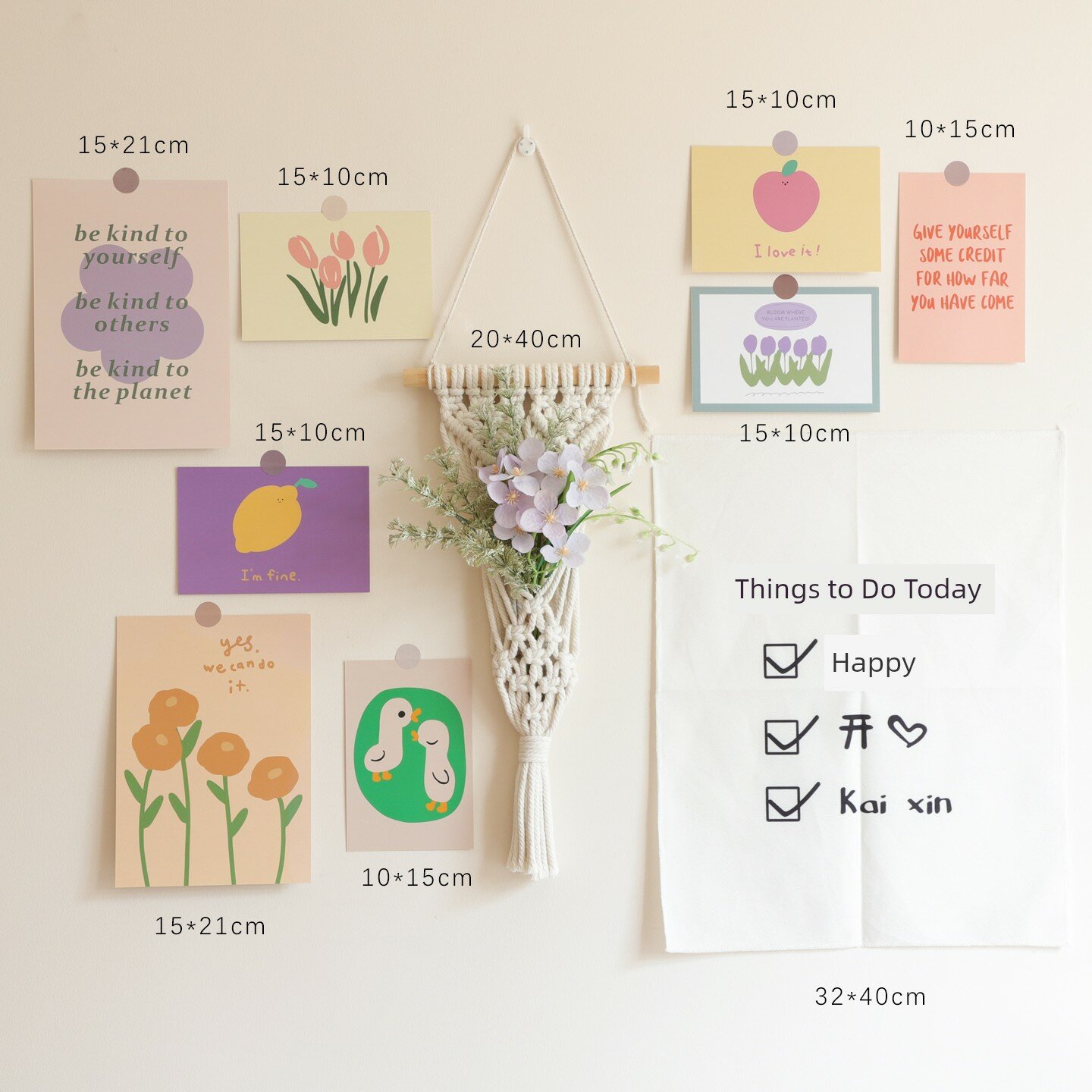 Декоративная тканевая картина-гобелен в стиле INS с искусственными цветами, настенные наклейки, композиция для спальни,