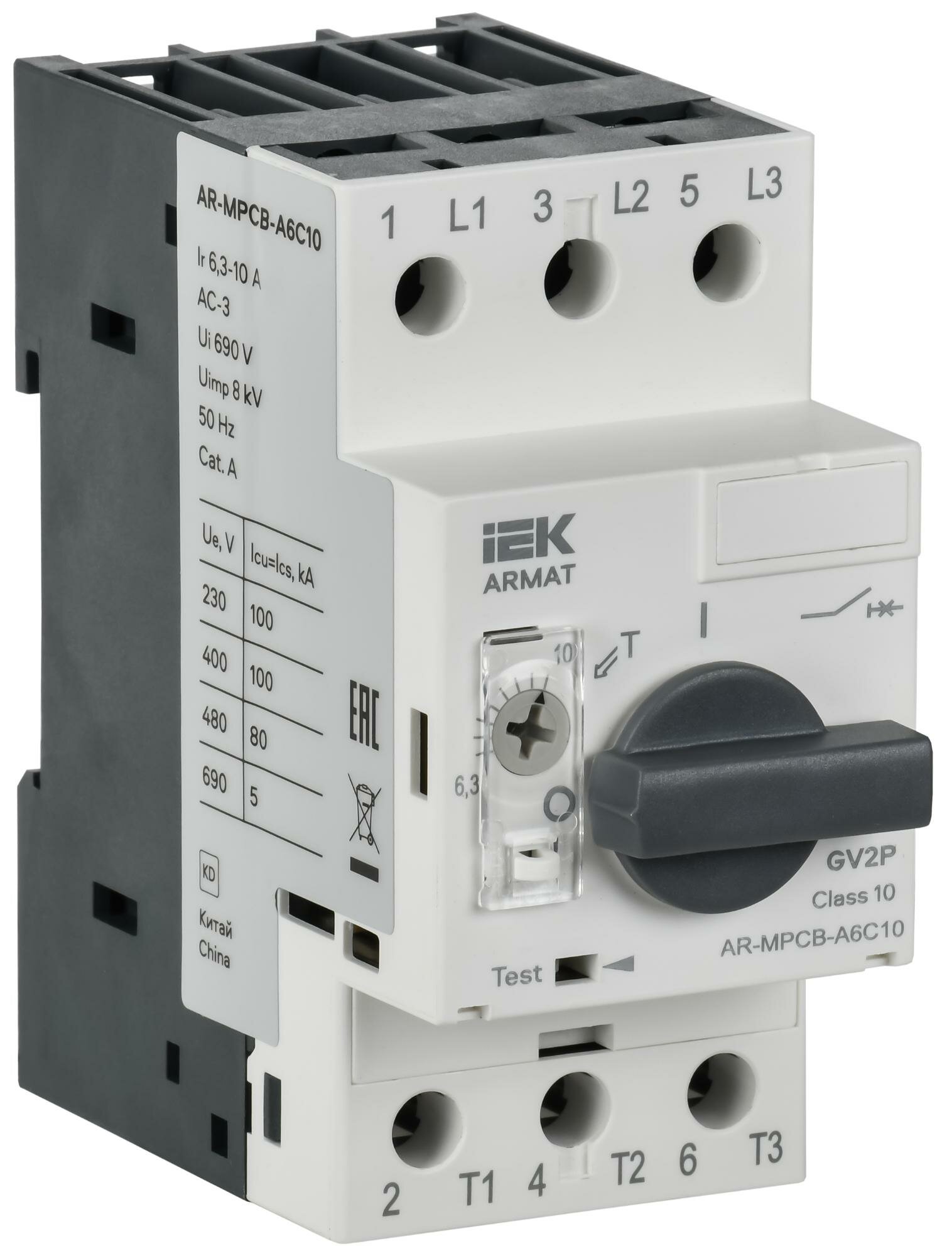 Выключатель автоматический защиты двигателя A6 GV2P 6,3-10А IEK AR-MPCB-A6C10