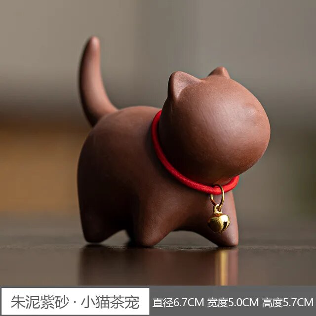 Милый глиняный чайный сервиз с фиолетовой кошкой, керамический чайный сервиз в стиле кунг-фу с домашними животными, украшение для дома в виде чайной композиции, чайный сервиз с котенком.