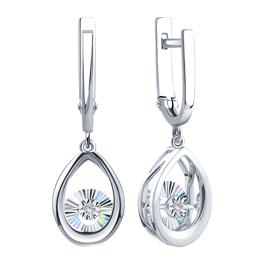 Серьги, белое золото, 585 проба, бриллиант