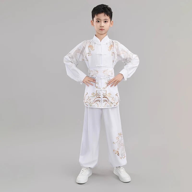 Детский костюм Тай Чи Ушу с принтом дракона Белый, 150cm, White