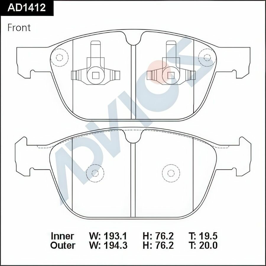 Колодки тормозные керамика передние, oem 30793943 арт AD1412