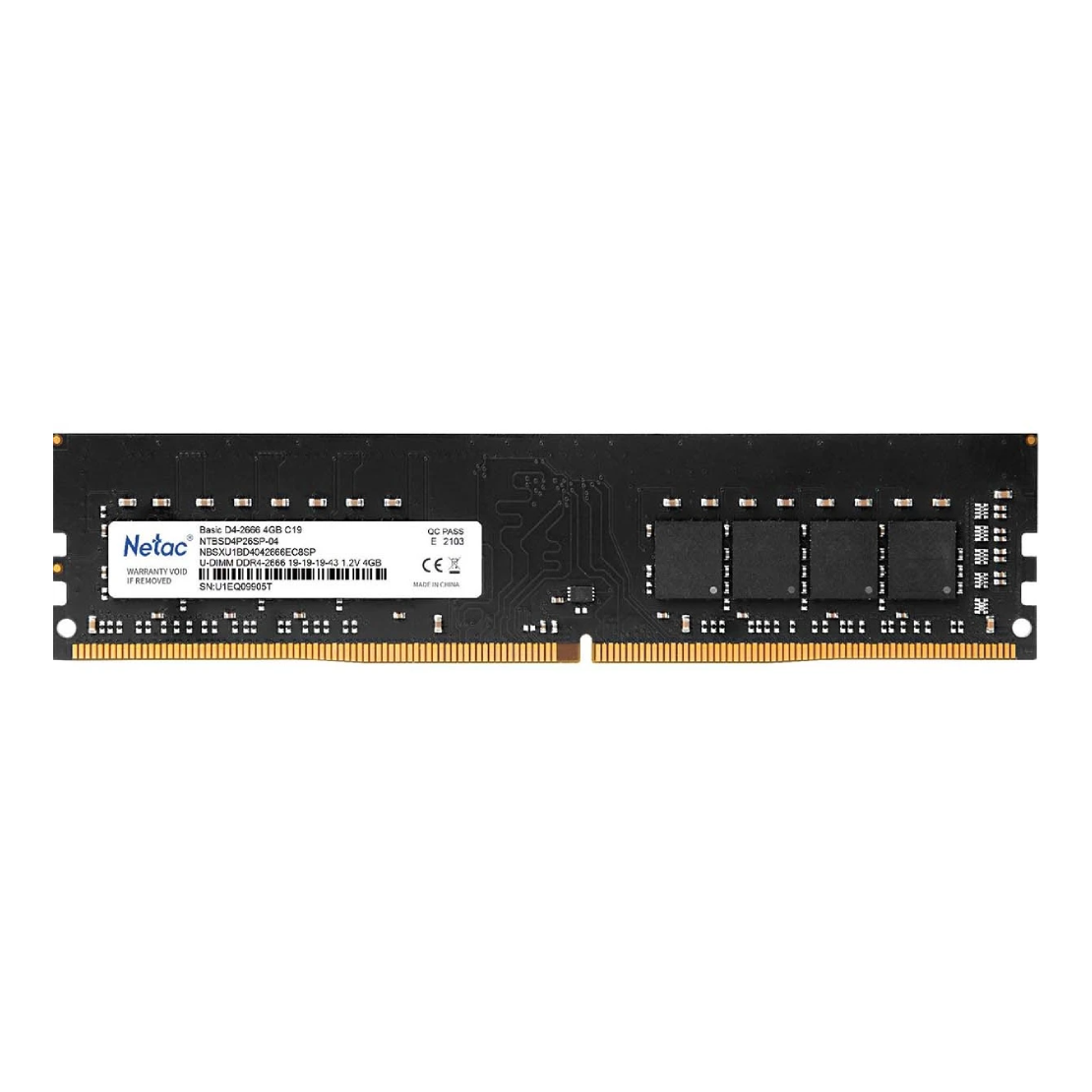 Оперативная память Netac Basic NTBSD4P26SP-04, DDR4 DIMM, 4 ГБ, 2666 МГц, 1.2 В, черный