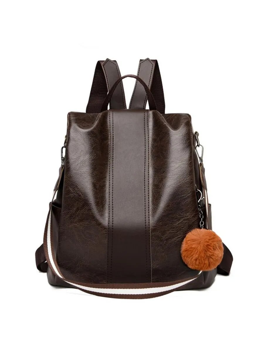 Рюкзак женский-антивор, трансформер 3в1, экокожа, коричневый