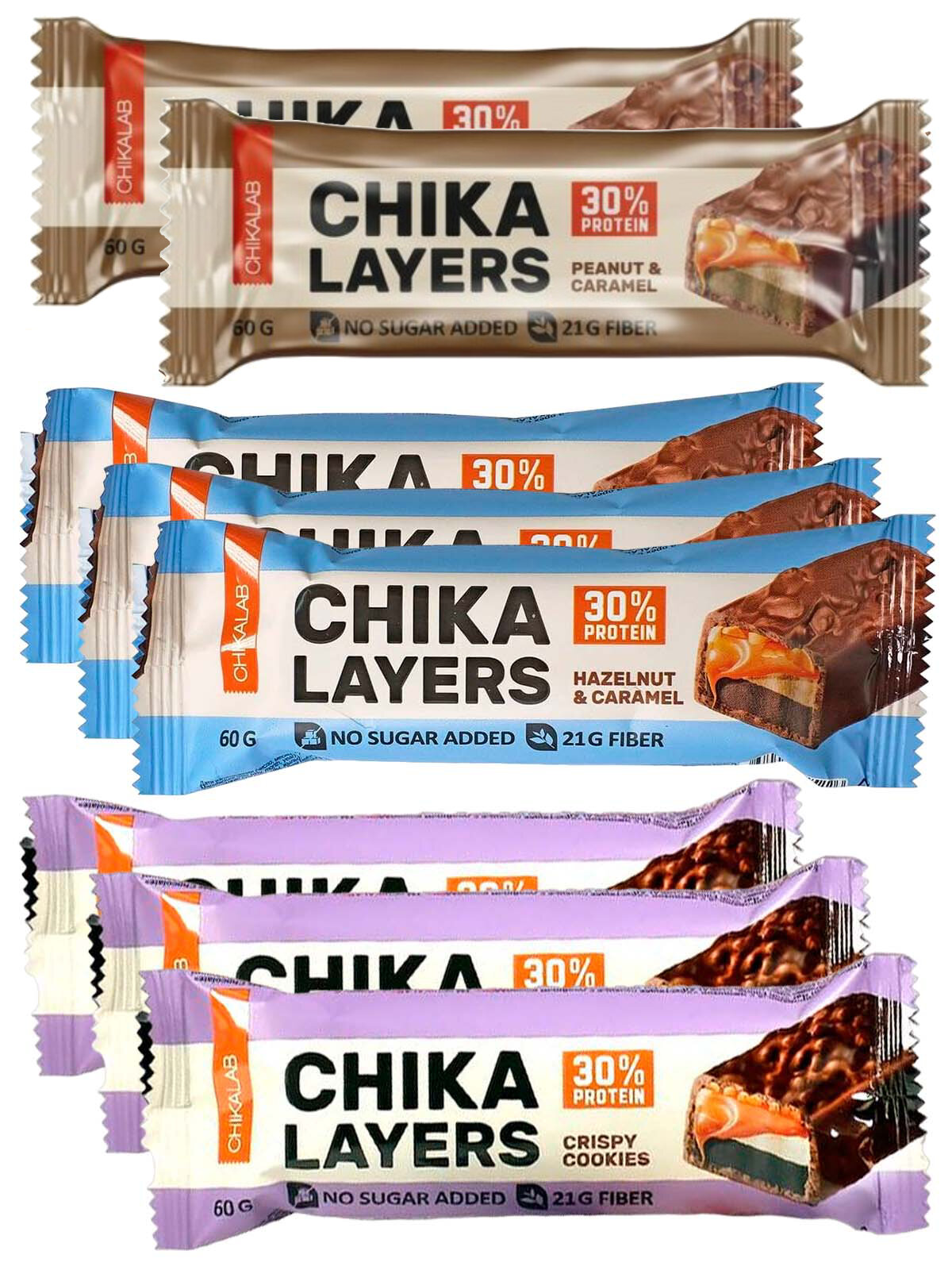Протеиновый батончик Chikalab Chika Layers 8 х 60 г, Микс 2
