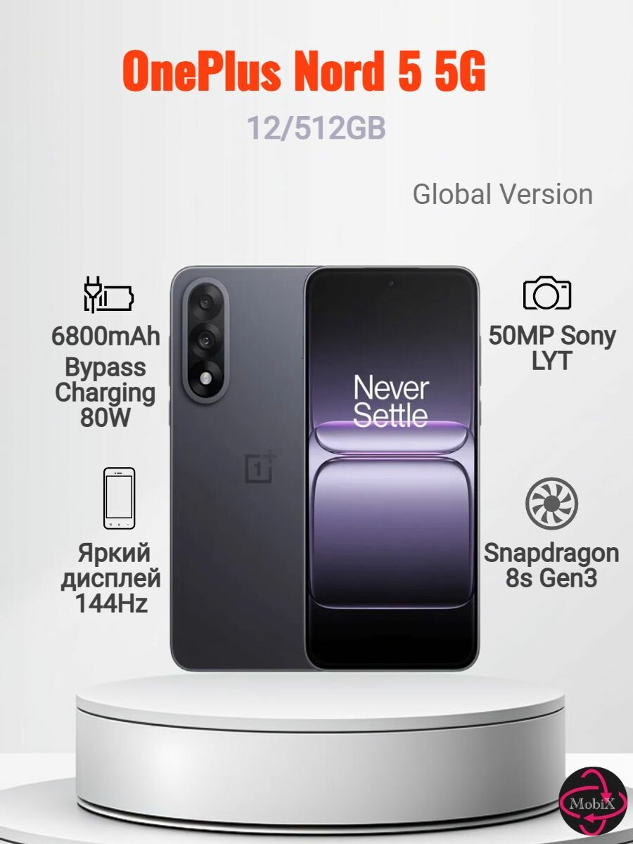 Oneplus smartfon nord 5 5g 12 512 gb nano sim cherno seryy