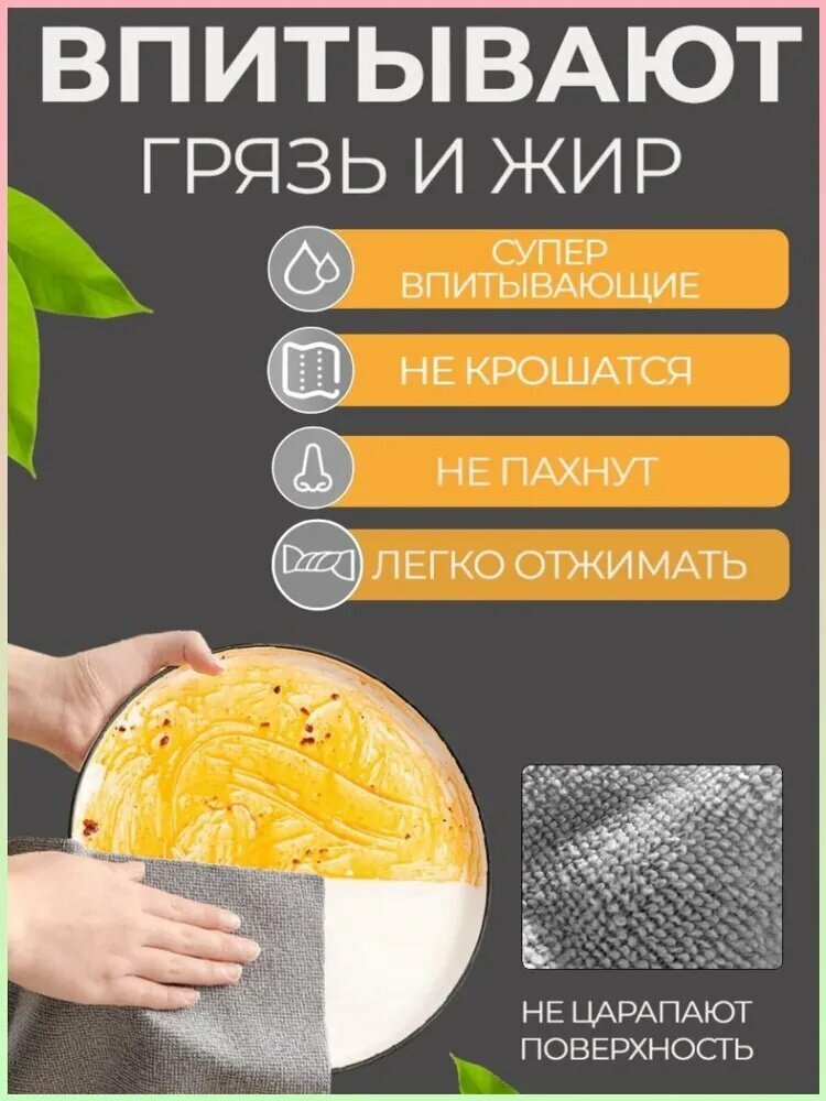 Салфетки для уборки Салфетки из микрофибры в рулоне, серый, 25х25 см, 50 шт.