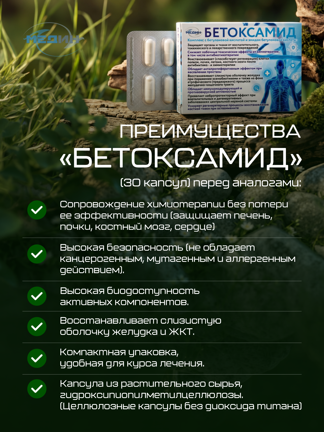 БАД бетоксамид (Бетоксовит) с бетулоновой кислотой 30 капсул. — фото 1