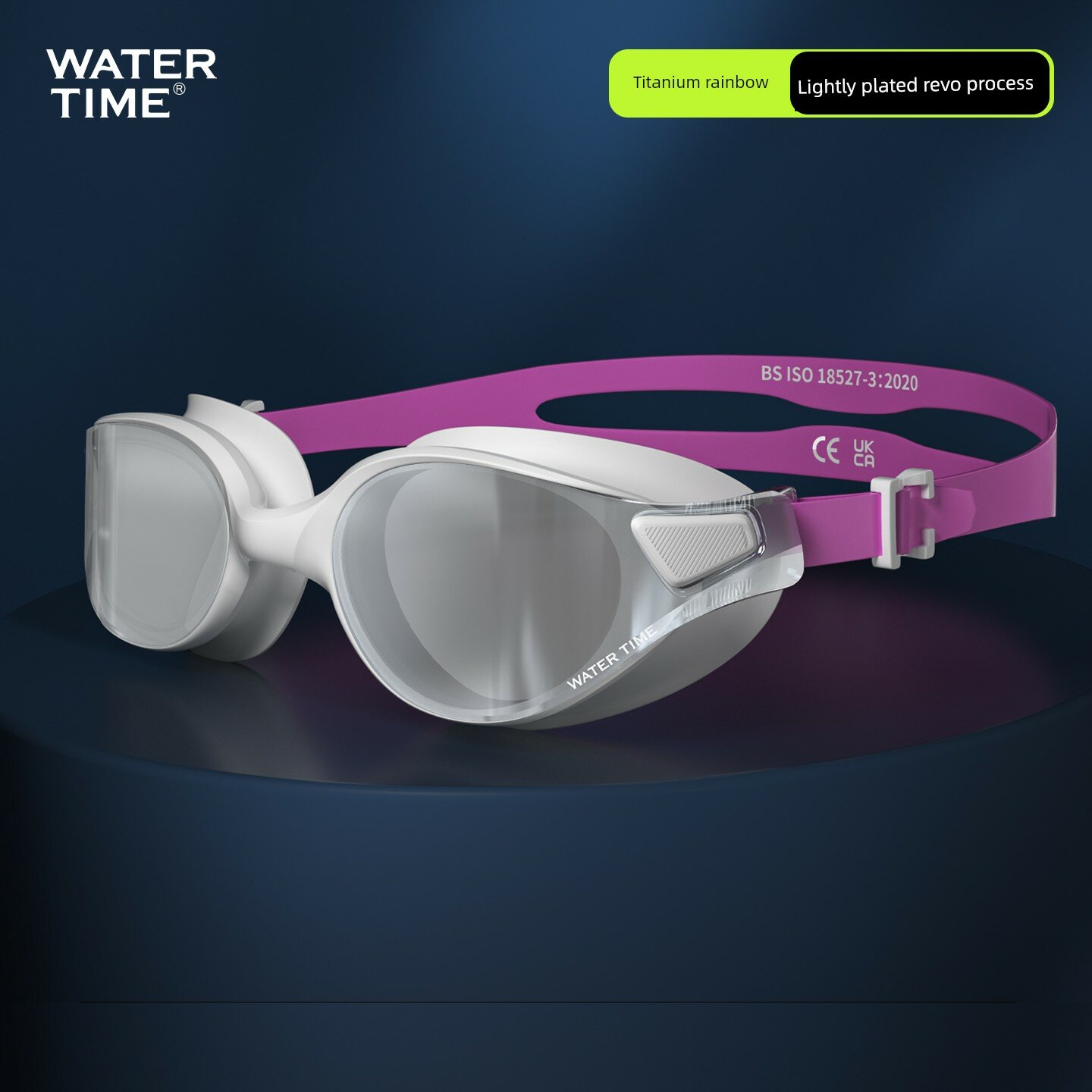 WaterTime Titanium Rainbow REVO покрытие Анти-туманные плавательные очки с плоской линзой, унисекс