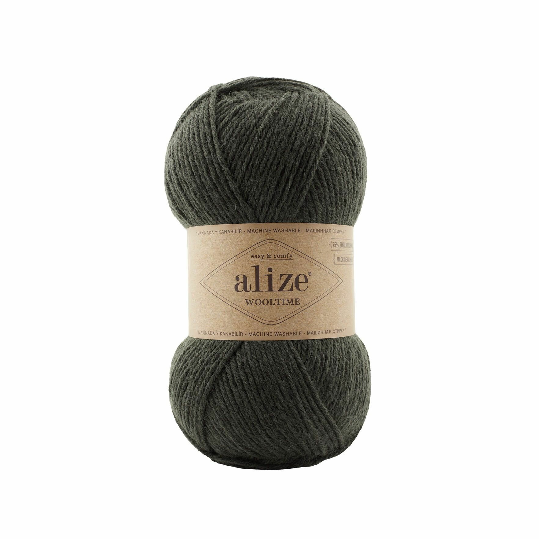 Пряжа Вултайм (wooltime) упаковка 5 мотков 100 г. 200 м. 75% SW шерсть, 25% полиамид цвет 873 зеленый
