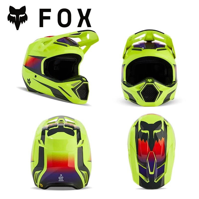 Шлем FOX V1, внедорожный мотоцикл, легкий легкий шлем DOT, сертификация ECE, M, Fluorescent Yellow