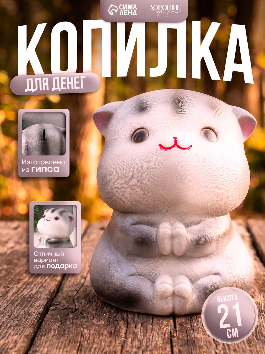 Копилка для денег «Кот Дзен», гипс, серый, 16×14×14.5 см