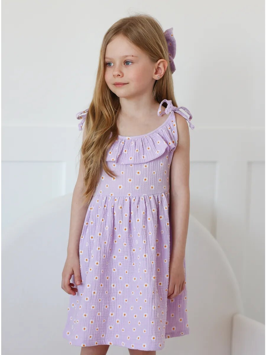 Сарафан Leli Dress повседневная, размер 122, фиолетовый, белый — фото 1