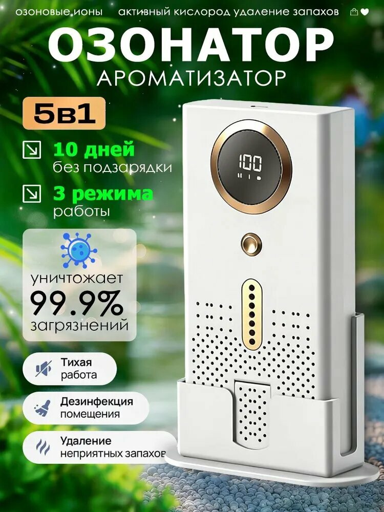 Портативный озонатор воздуха 5 в 1, ионизатор и очиститель, уничтожает бактерии и запахи, 3 режима, для дома и животных