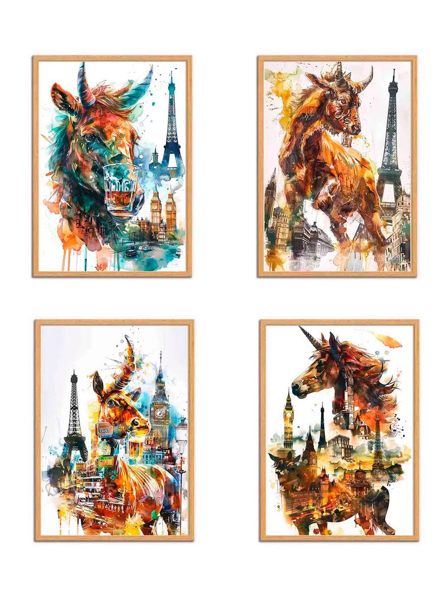 Зверь кентавр Пьет Виски, 4 Плаката, 30x21см