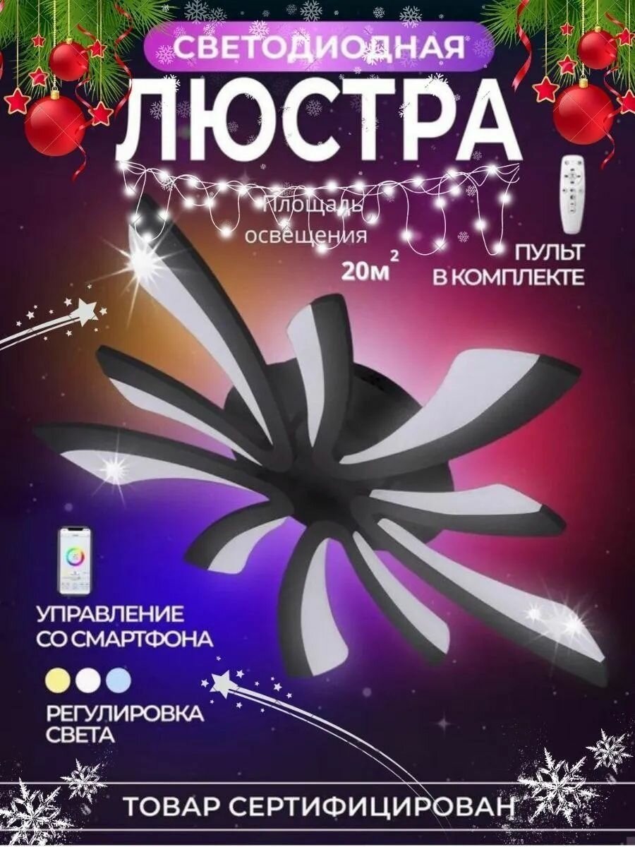 Люстра потолочная светодиодная LED с пультом, Светильник потолочный светодиодный в детскую, офис, кухню 100Вт
