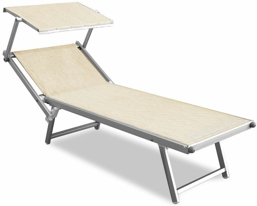 Шезлонг-лежак металлический ReeHouse Sun bed Серебристый, слоновая кость