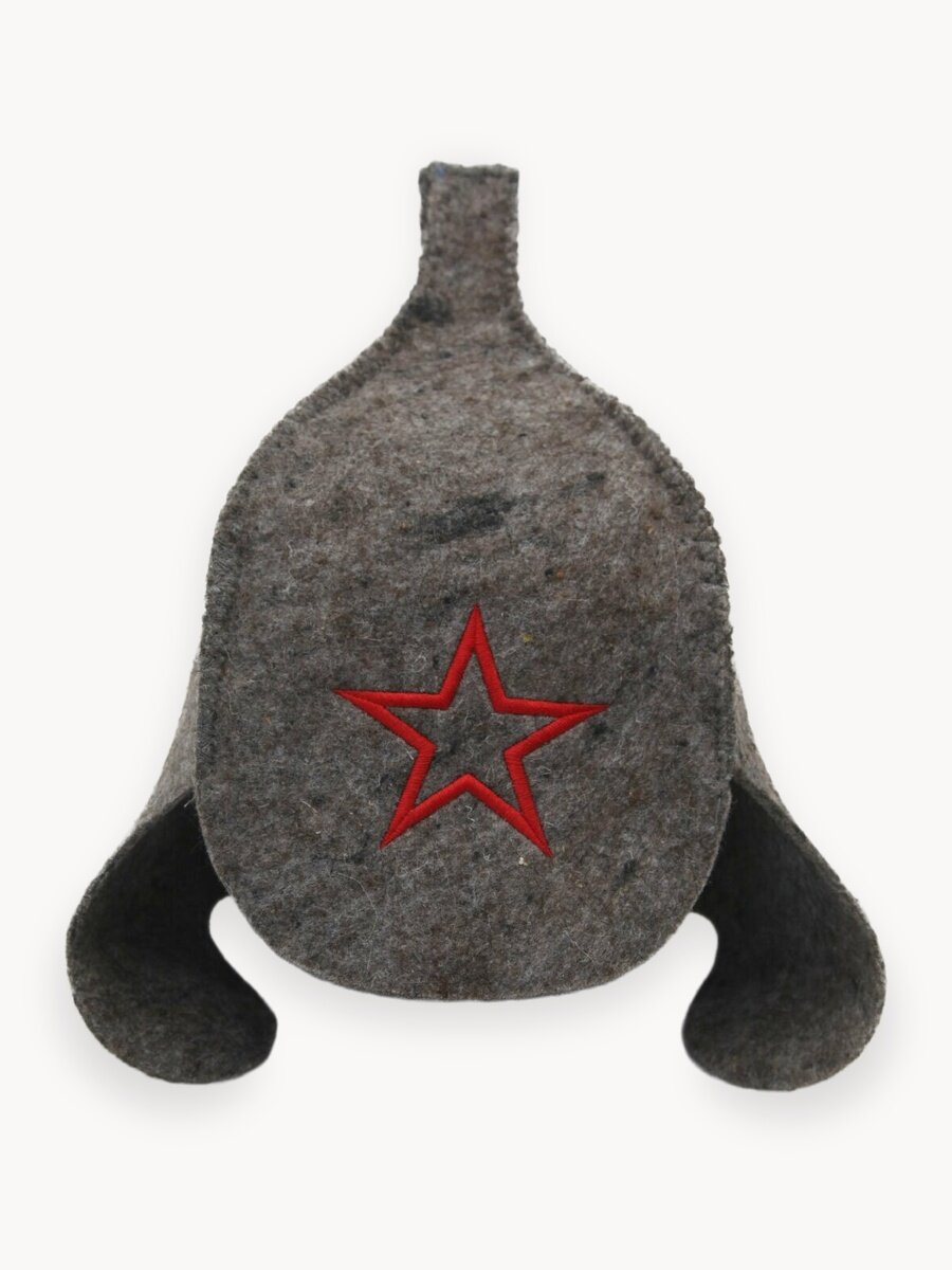 Шапка из темного войлока для бани «Буденовка» с вышитой звездой