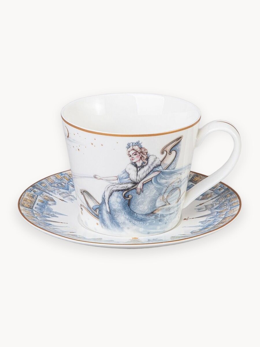 Чайная пара Lefard "Снежная Королева", на 1 персону, 2 предмета, фарфоровая, 300 мл, новогодняя