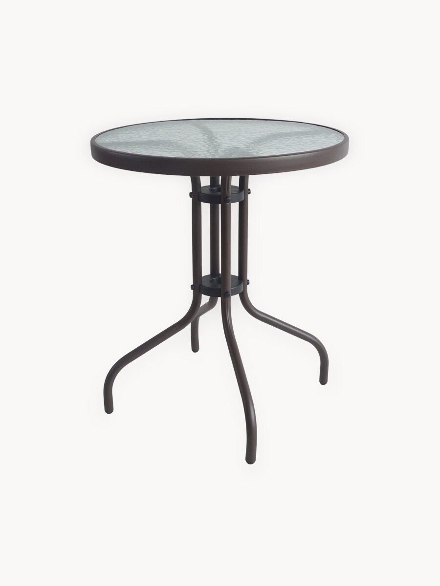 Стол садовый стеклянный круглый 60х60х70 см каркас металл, обеденный лофт для дома дачи и сада, коричневый, Ами Мебель