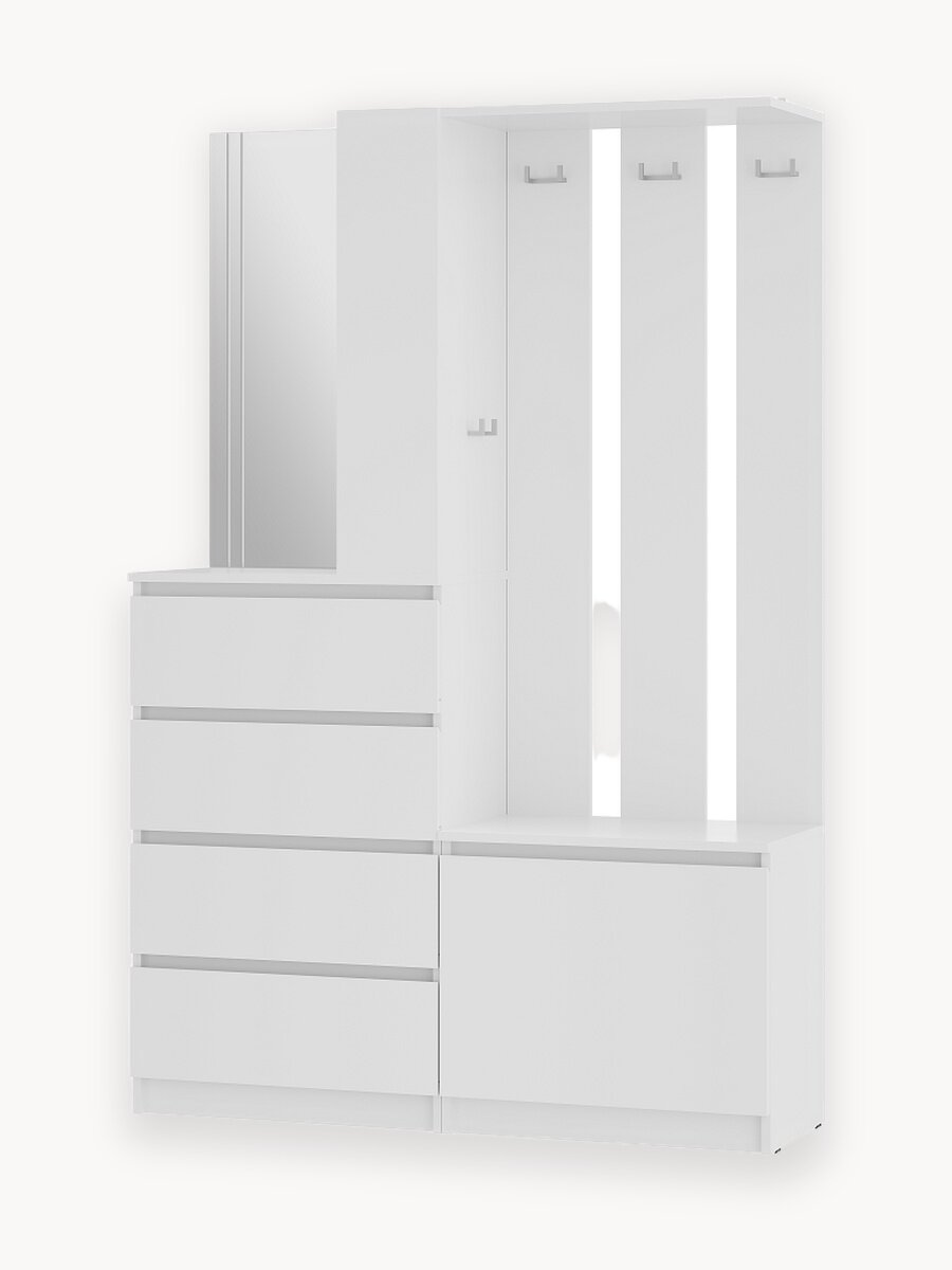 Прихожая ARNIKA Симпл, модульная, зеркальная, с обувницей, белая, 180x120 см