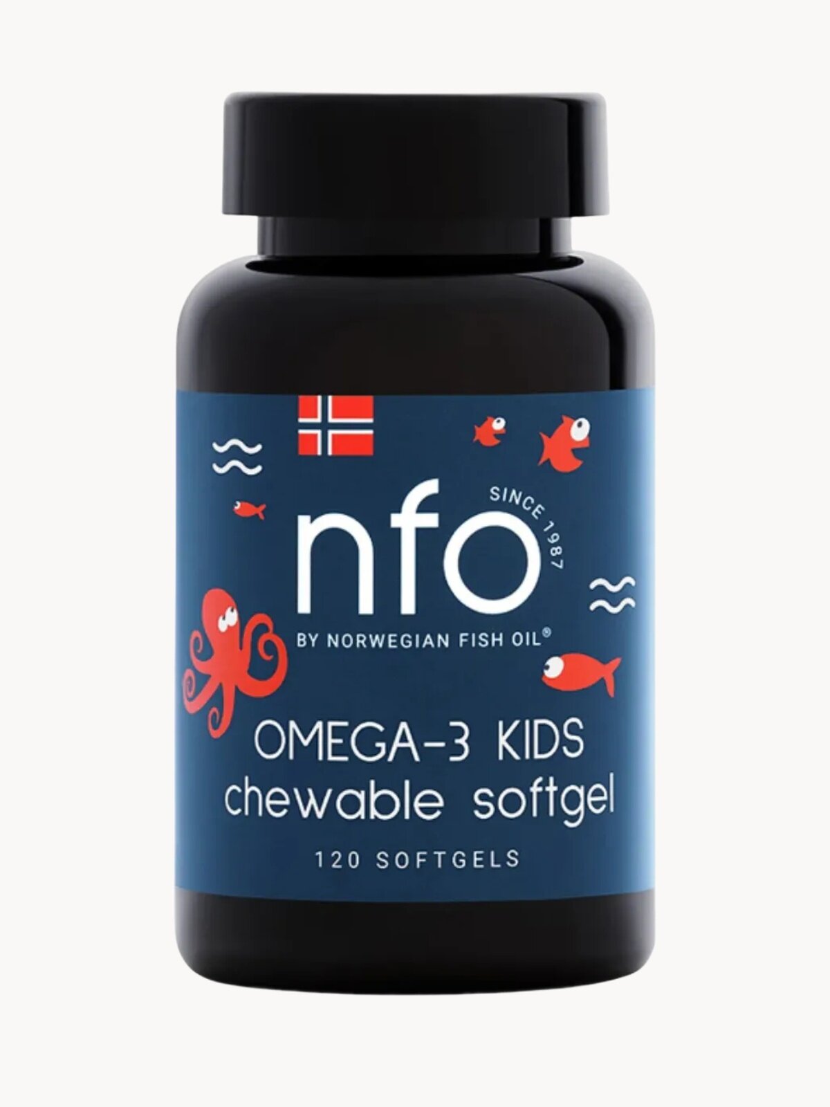 NFO Омега 3 для детей с витамином Д , 120 жевательных капсул по 800 мг со вкусом тутти-фрутти