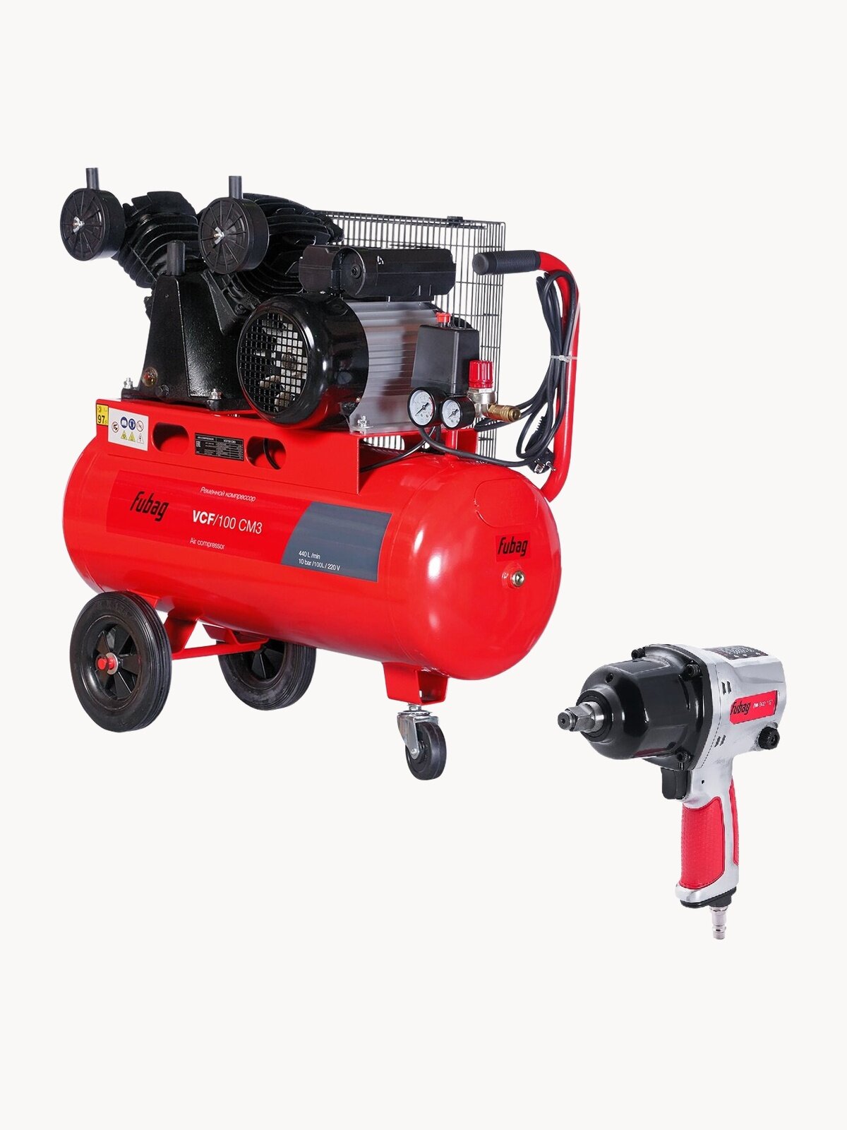 Набор FUBAG: Компрессор воздушный масляный VCF/100 CM3 + Пневмогайковерт ударный IW900, 1/2 дюйма