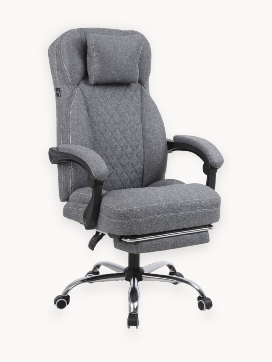 Компьютерное кресло офисное из премиальной ткани, с подставкой для ног, серого цвета
