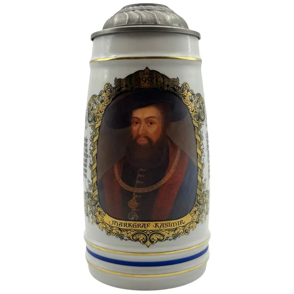 Пивная кружка "Маркграф Казимир", 0.8 л, № 581, фарфор, олово, 1993 г, Sahm, Германия