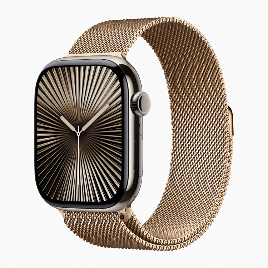 Часы Apple Watch Series 10 46mm Natural Titanium Case With Gold Milanese Loop M/L (Титан/Золотой)