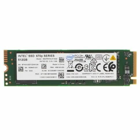 512 ГБ SSD M.2 накопитель Intel 670p Series (SSDPEKNU512GZ) - PCIe 3.0, чтение - 3000 Мбайт/сек, запись - 1600 Мбайт/сек, 3D NAND