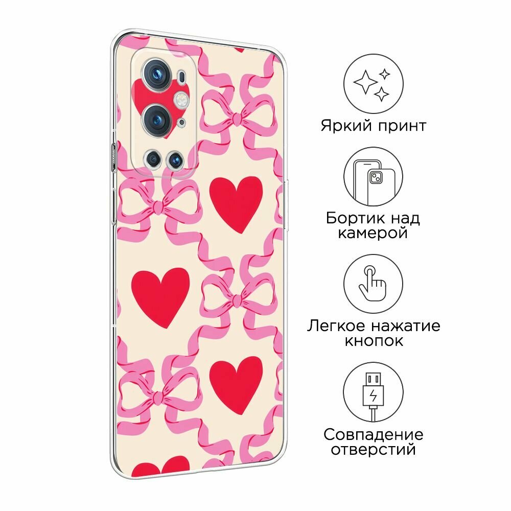Чехол на OnePlus 9 Pro / ВанПлас 9 Про с принтом "Hearts and ribbons 1 - 14 февраля" — фото 1