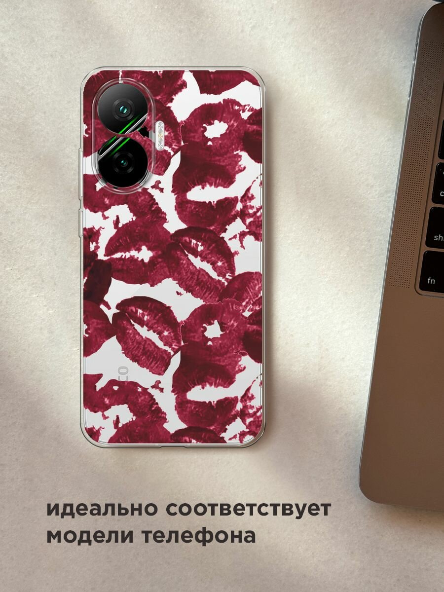 Чехол на Poco F7 / Поко F7 с принтом "Помада паттерн 2", прозрачный — фото 1