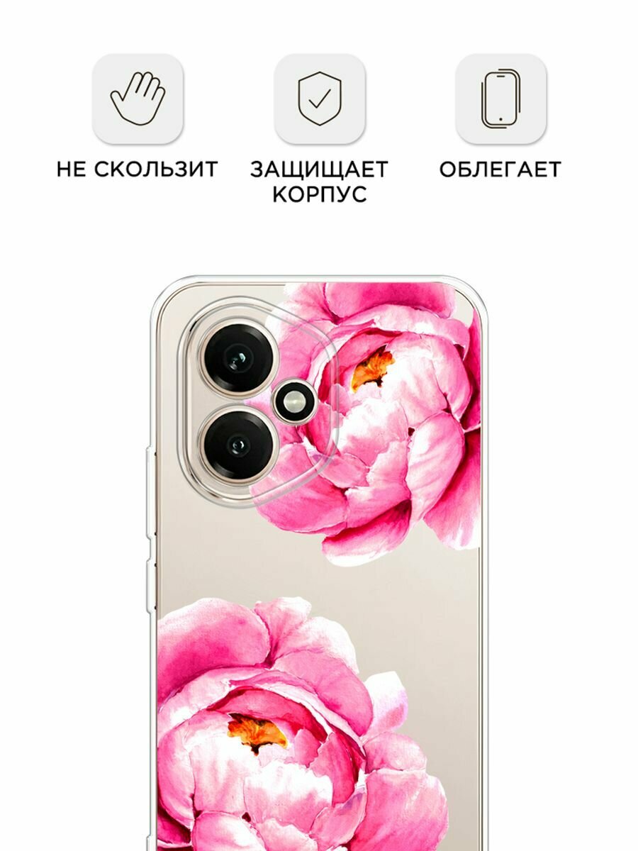 Чехол на Honor 400 / Хонор 400 с принтом "Open peonies", прозрачный — фото 1
