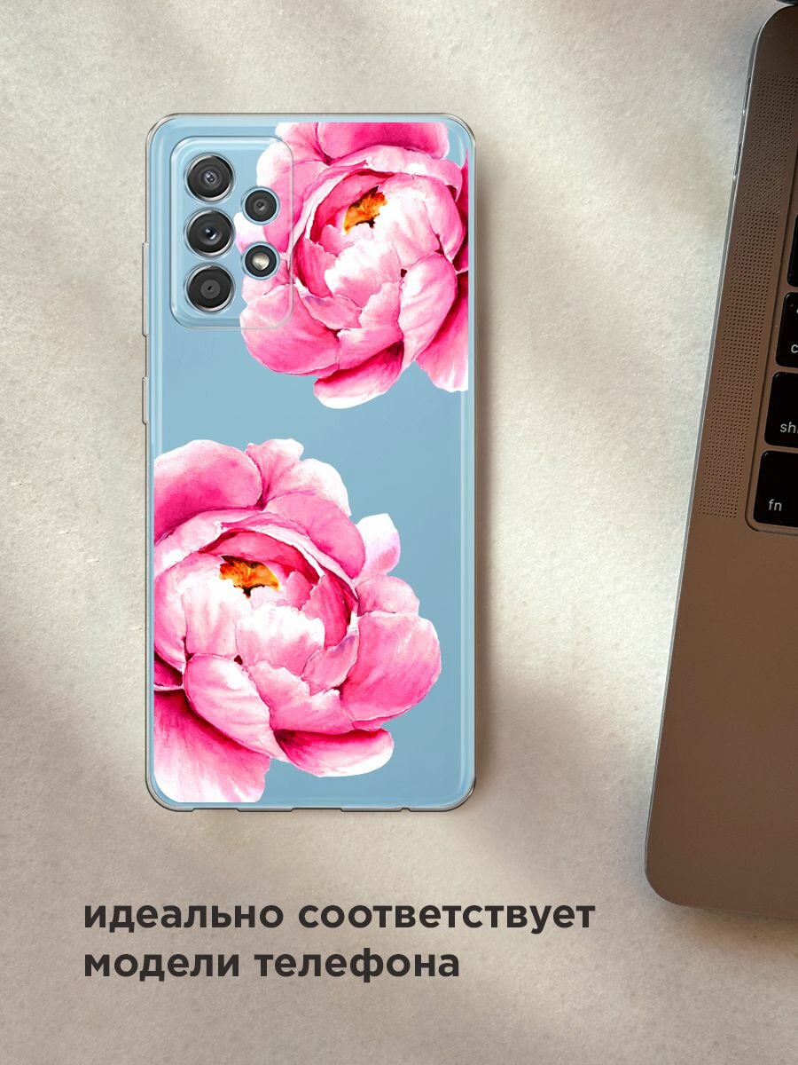 Чехол на Samsung Galaxy A52/A52s / Самсунг Галакси А52/A52s с принтом "Open peonies", прозрачный — фото 1